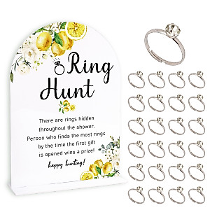 Lemon Bridal Shower Party Ring Scavenger Hunt, The Ring Hunt Game, 1 Sign & 30 Rings, Bridal Shower Decoration, wedding party games(xzjz13)