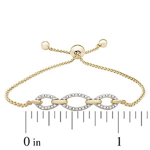 Timeless Love Sterling Silver Gold-Plated 1/10ct. t.w. Diamond Curb Link for Women, Adjustable Bolo Bracelet 10", Dainty Jewelry for Women, Women’s Fashion Bracelets, Diamond Luxury Bangle for Women