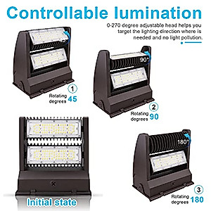 OSTEK LED Wall Pack Light 80W Rotatable Adjustable 5000K 11000LM, Outdoor Dimmable Area Wall Pack led Light Fixture IP65, UL, DLC (watts, 80)