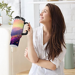 FRCSDIY Beauty Garden Insulated Tumbler with Handle and Straw Lid,40oz Leakproof Stainless Steel Cup BPA-Free Water Bottle