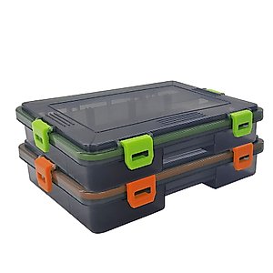 2PC Aventik Waterproof Fishing Tackle Boxes Hooks Storage Trags Organizer Box Transparent Adjustable Dividers Hold Terminal Fishing(3500M-Green&Red)