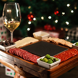 G Francis Large Charcuterie Boards with Bowls and Cheese Board Knife Set - 12.5in Square Acacia Wood Serving Platter Set