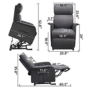 Power Lift Recliner Chair for Elderly, Lift Chair with Heat and Massage, 3 Positions Fabric Recliner Chair Sofa with 2 Side Pockets & Remote Control for Living Room (Grey)