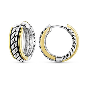 Two Tone Twist Cable Rope Kpop Huggie Hoop Earrings For Women For Men Hinge Gold Silver Plated Brass