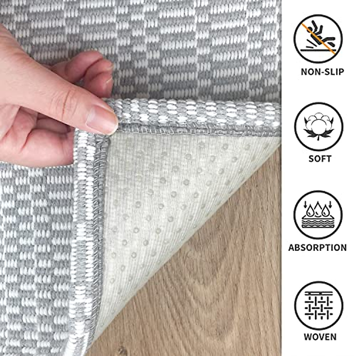 IOHOUZE Boho Kitchen Runner Rug -2'x8' Cotton Woven Indoor Outdoor Carpet Rugs Mats,Light Grey Runners for Hallways, Machine Washable Runner Rug for Kitchen Bedroom Living Room Laundry Entryway