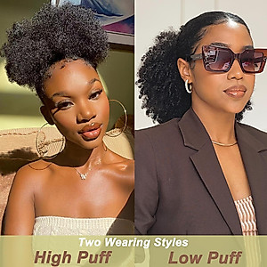 Afro Puff Drawstring Ponytail Bun For Black Women 150% Density 10A Brazilian Virgin Human Hair 4C Afro Kinky Curly Clip In Ponytail Extension Human Hair Pieces 120g Natural Color 10 Inch