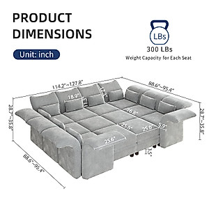 LLappuil Deep Modular Sectional Sofa Sleeper 12 Person Chenille Sectional Couches for Living Room with Storage Ottoman, Adjustable Arms Backs Grey