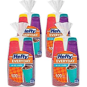 Hefty Easy Grip Disposable Plastic Party Cups, 16 Oz, Assorted Colors, 100/pack, 4 Packs/carton