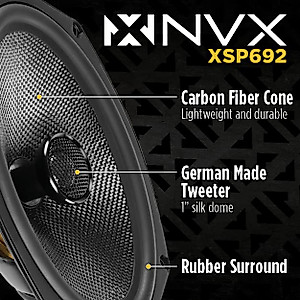 NVX XSP692 900W Peak (300W RMS) X-Series 6"x9" 2-Way Coaxial Speakers with Carbon Fiber Cones and 1" Silk Dome Tweeters (Pair)
