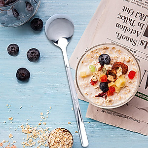 Premium Korean Soup Spoon Set, 5-Piece 18/10 Stainless Steel Spoons with 8-Inch Long Handles Round Heads, Asian Rice Soup Spoons for Home, Kitchen, Restaurant