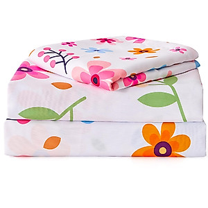 Cozyholy Twin Sheets Set Colorful Floral Bed Sheets Set Girls Cute Soft Microfiber Cooling Sheets 3 Pieces Kids Twin Size Bed Set Wrinkle Free, 15 inch Deep Pocket Fitted Sheet, Flat Sheet, Pillowcase