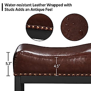 Yaheetech 26" Bar Stools Set of 4 Counter Height Bar Stools Leather Saddle Stool Kitchen Stools for Island Modern Backless Faux Leather Counter Stool, Dark Brown