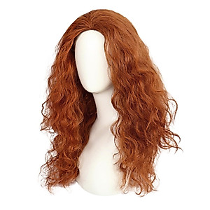 ANOGOL Wig Cap+ Reddish Brown Orange Curly Princess Wig Cosplay, Copper Red Orange Long Curly Wig Princess Dress Up Wig Halloween Costume, Long Orange Ginger Curly Wig for Party