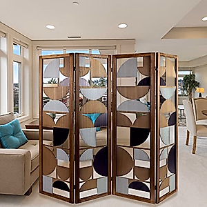 Babion 4 Panel Room Divider, Wood Cutout Folding Room Divider, 5.6 Ft Tall Room Screen Divider Indoor Portable Partition Screen, Modern Home Office Bedroom Decoration, Brown