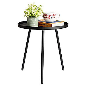 HollyHOME Accent Round Metal End Table with 3 Legs for Small Space, Indoor&Outdoor Tripod Stand Side Table, Anti-Rust Weatherproof Tea Table for Living Room, Balcony, Patio, Garden, Black