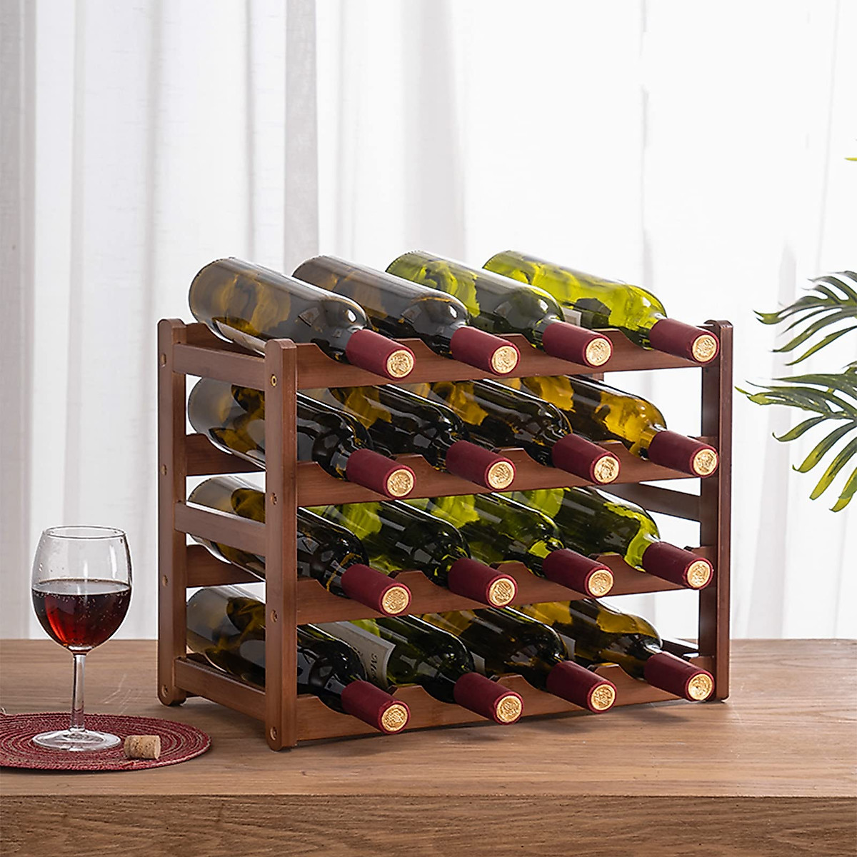 Wine Rack, 16 Bottle Wine Bottle Holder, 4 Tiers Wine Racks Countertop, Wine Rack Cabinet for Pantry, Kitchen, Cabinet, Cellar, Bar