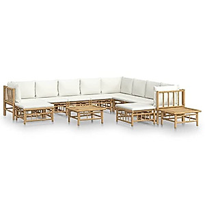 CUMYZO 12 Piece Patio Lounge Set with Cream White Cushions Bamboo 92.3kg/203.06lb