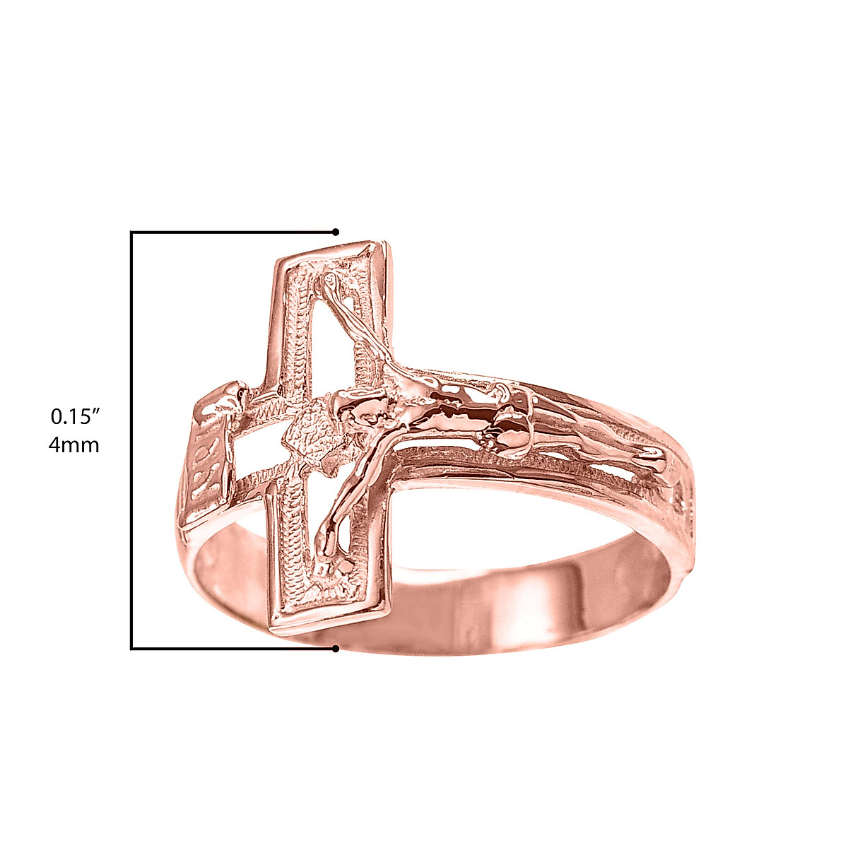 Religious Jewelry Solid 10k Rose Gold Open Design Cross Band Crucifix Ring (Size 9.5)