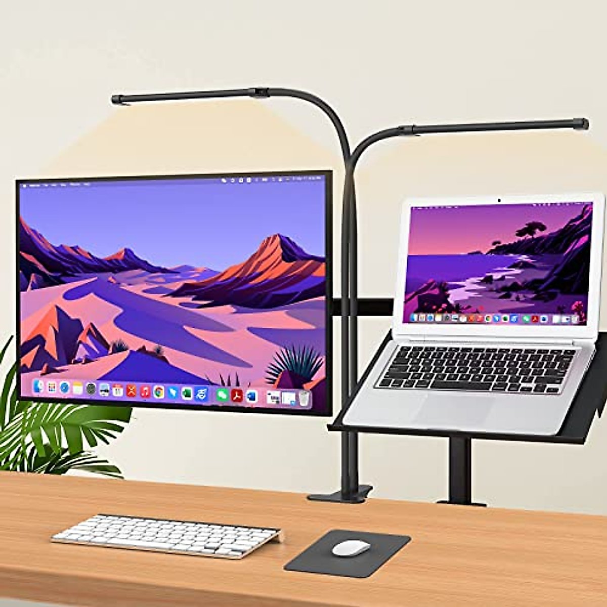 iZELL 154 LED Dimmable Desk Lamp - 【3 Colour Temperatures & 10 Brightness Levels】 2X 70cm Flexible Gooseneck with USB Charger, Easy Clip on Reading Light, Led Table Lamp, Work Lamp for Home/ Office