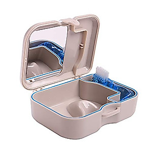 Denture Box Case Bath Container and Brush with Mirror False Teeth Storage Box for Travel Daily Denture Care