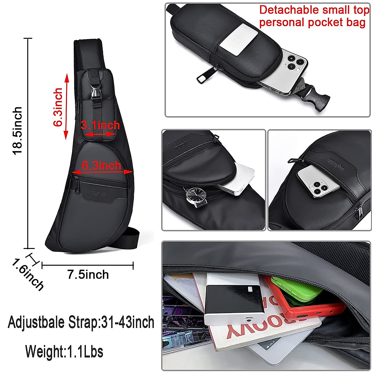 CAISANG Sling bag Chest Shoulder Backpack Crossbody Fanny Pack for Men Waterproof Personal Flex Bag for Travel Camping Outdoor Tactical Daypack