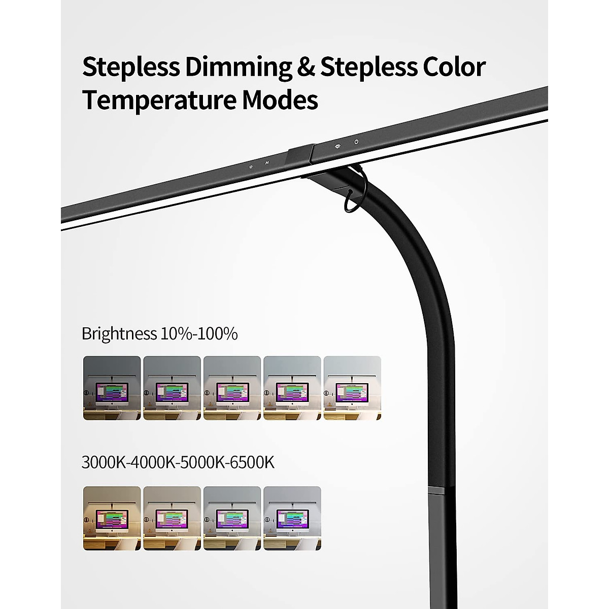 Desk Lamps for Home Office, 24W Extra Bright Architect Desk Lamp with Clamp, 31.5" Wide Modern Black Desk Lights with Auto Dimming Memory Function, Stepless Dimming task lamp for Workbench Monitor