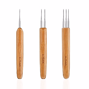 LDCREEE 3 Pieces Dreadlock Hook Tool, 3 Dreadlocks Crochet Hooks, Crochet Hook Needle for Hair Dreadlock Braid Craft 0.75mm 1 Hook, 2 Hooks, 3 Hooks (Wood color-3pcs)