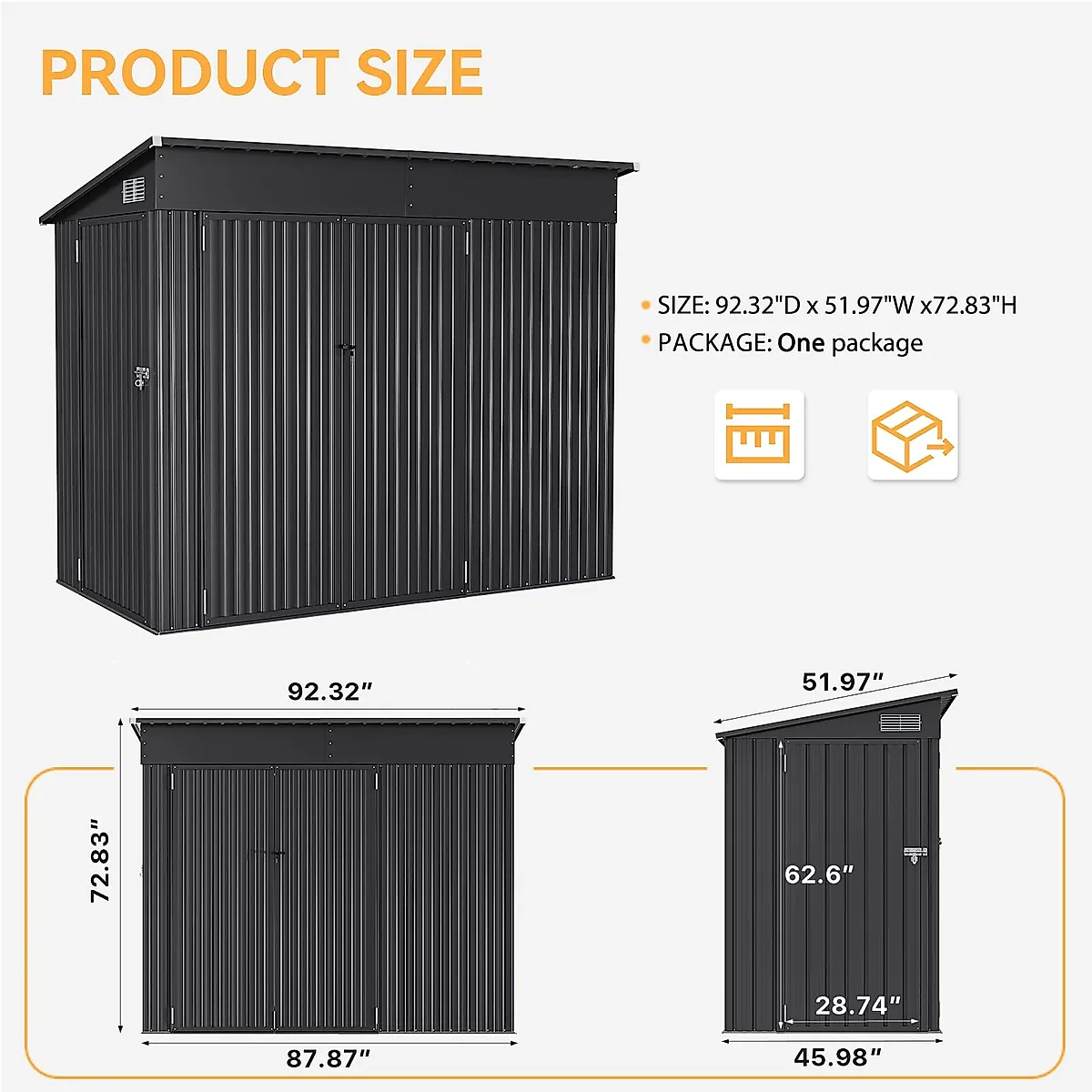 Aoxun 4' x 8' Shed Outdoor Storage Shed with Triple Lockable Door Metal Storage Cabinet with Slopping Roof for Tools Bicycles Storage for Garden, Patio, Courtyard
