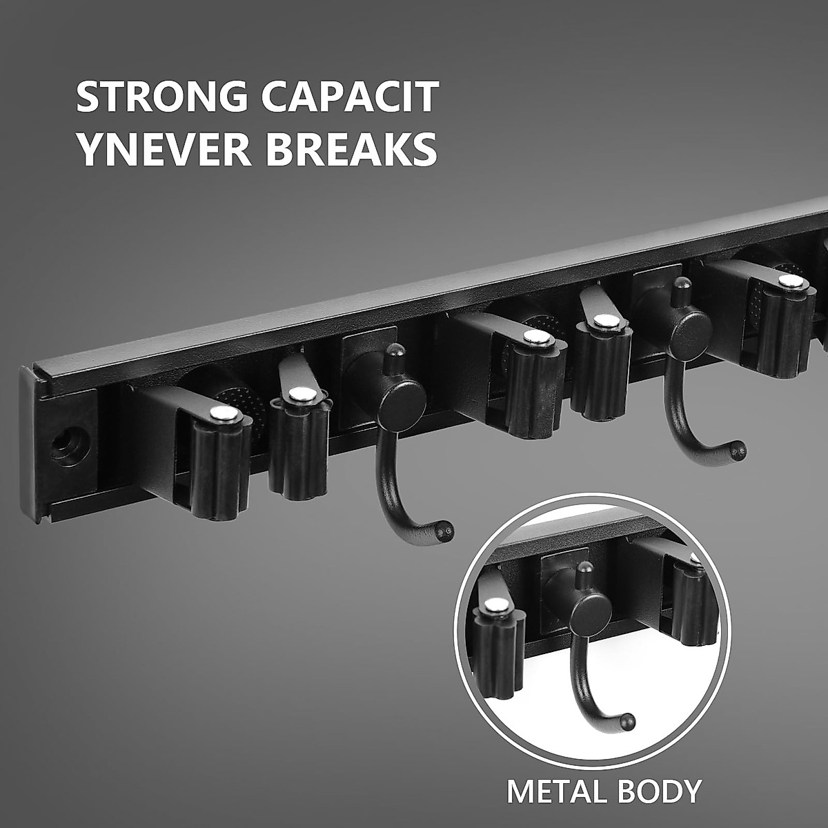 YA MI Mop holder, broom holder, stainless steel wall hanging tool storage device with 3 hooks in 3 positions, suitable for home bathrooms, kitchens, and gardens