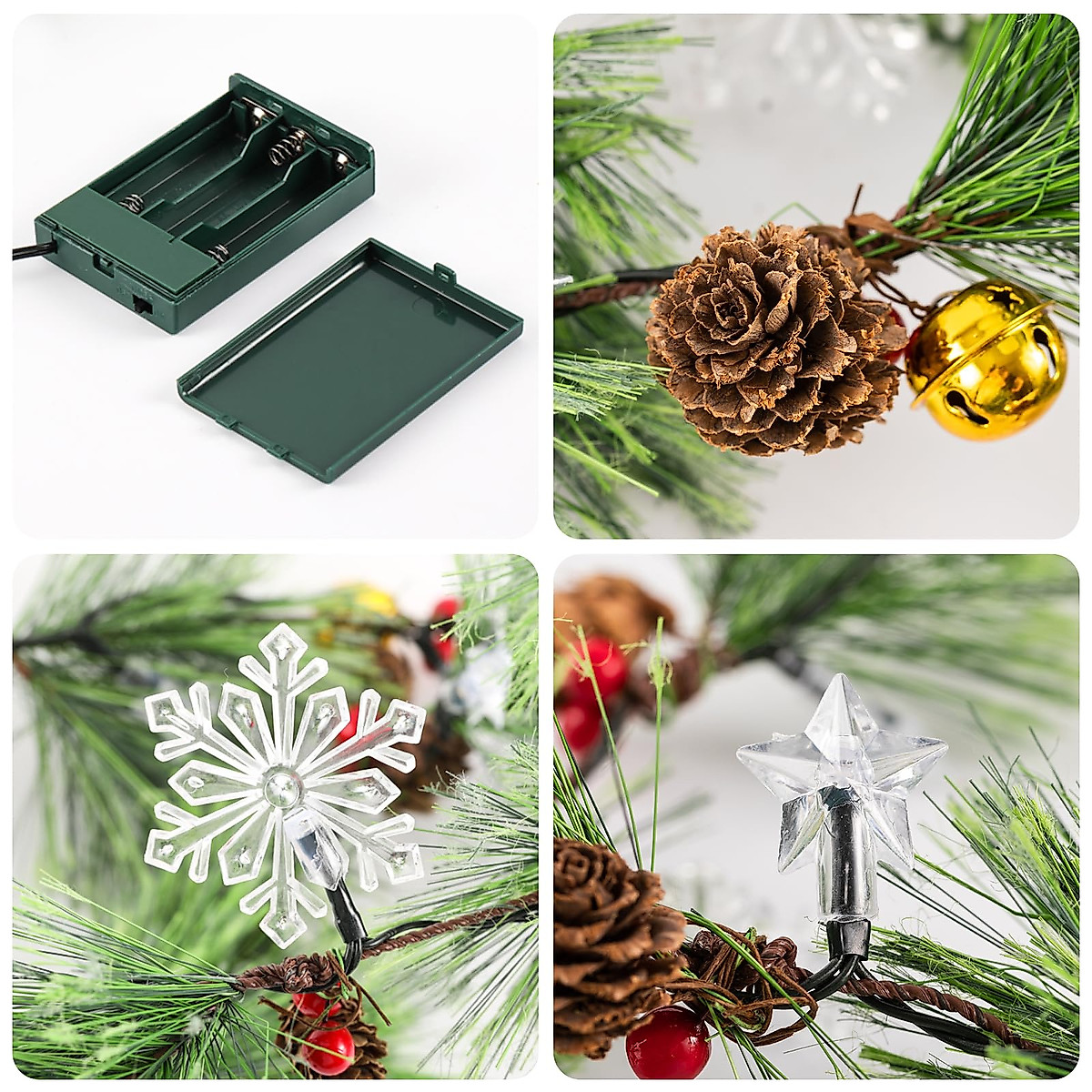 Christmas Garland with Lights, Pre-lit 6 Feet Natural Christmas Smokey Pine Garland, Rustic, Used to Decorate Rooms, Fireplaces, Chandeliers, Stairs