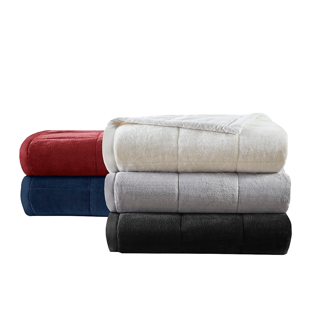 Madison Park Queen Cozy Blanket HeiQ Smart Temperature Plush to Microfiber Reverse Box Quilting, Reversible, Soft All Season, Lightweight Summer Cover, for Bed, Couch and Sofa, Full/Queen, Grey