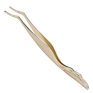 Eyelash Applicator Tool DIY Lash Extensions Tweezer For Cluster Lashes Stainless Steel High Precision Round Head(Golden)