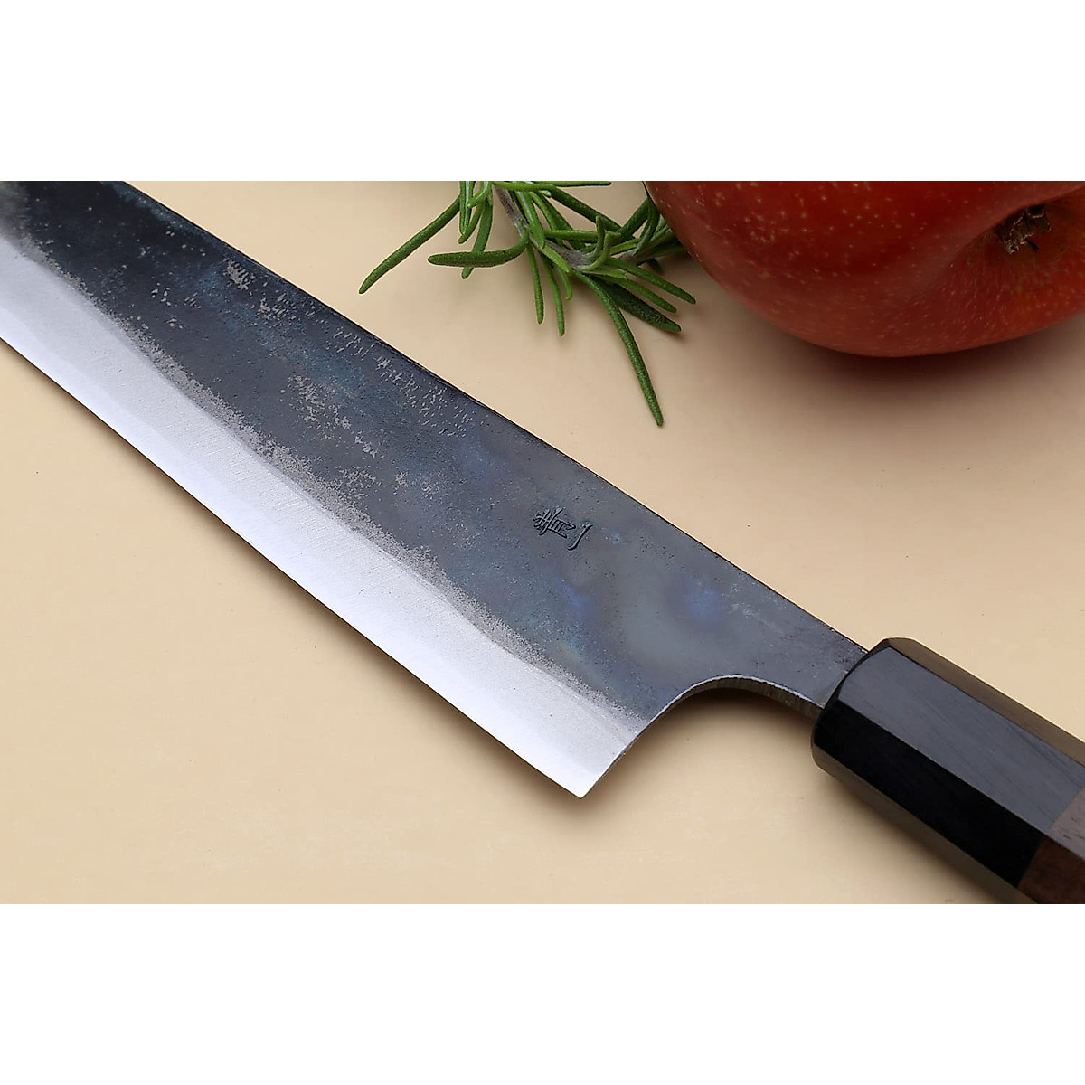 Yoshihiro Mizu Yaki Blue High Carbon Steel #1 Black Forged Petty Kiritsuke Japanese Utility Knife Shitan Handle (6'' (150mm) & Saya)