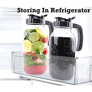 Cold Brew Coffee Maker Half Gallon 2 Set Glass Mason Jar Pitcher With Spout Lid Filter 2 Quart Wide Mouth Iced Tea Brewing Jug Heavy Duty Handle Airtight & Leak-Proof Pitcher For Fridge Sun Tea 64 OZ