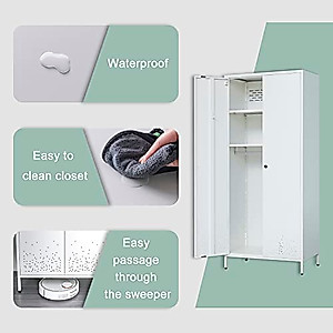 YEEZER Metal Wardrobe, Storage Cabinet with Hanging Rod，Armoire with Magnetic Door and 2 Freely Adjustable Shelves 74" H x 31.5" W x 20" D (White)