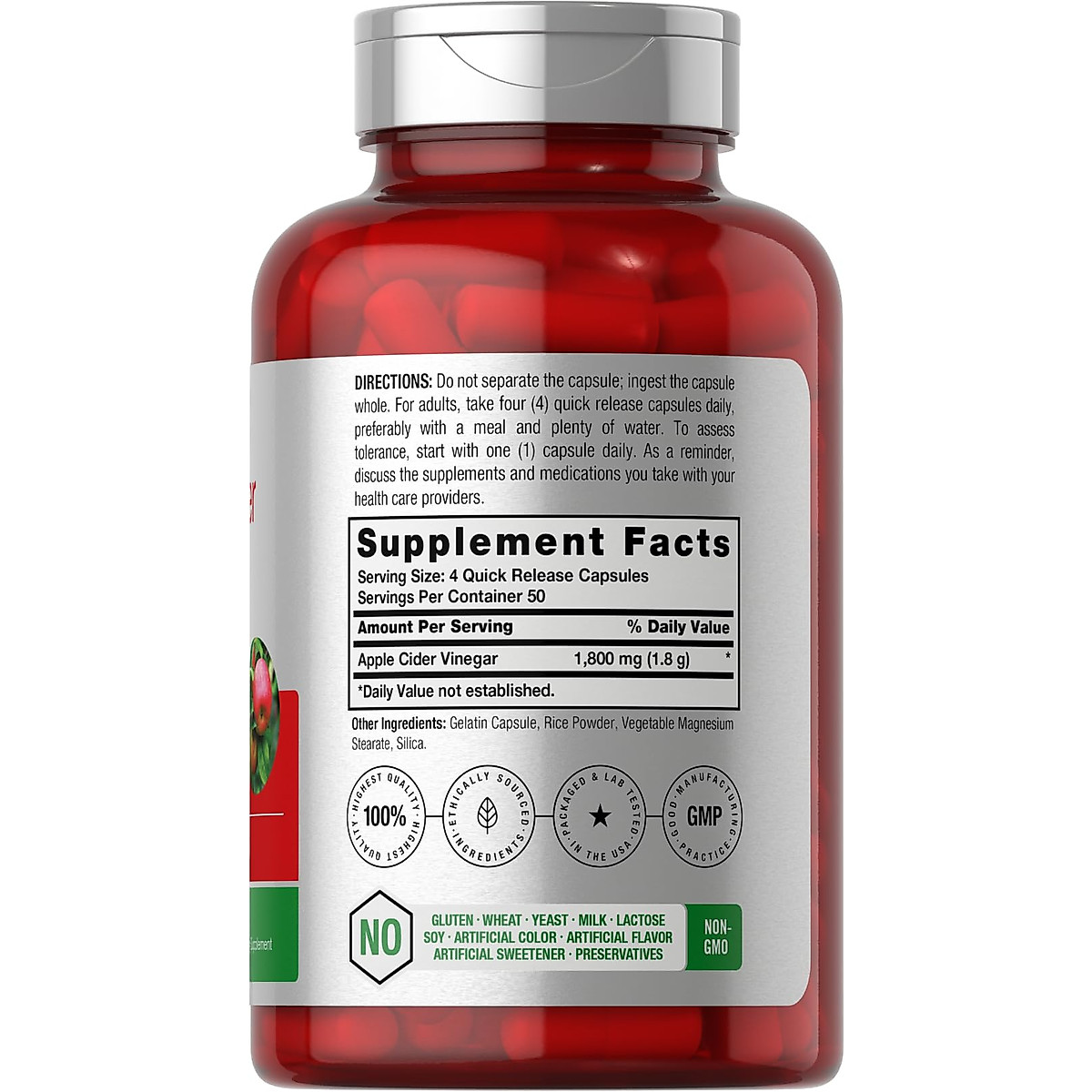 Horbäach Apple Cider Vinegar Capsules | 1800mg | 200 Pills | Non-GMO, Gluten Free Supplement