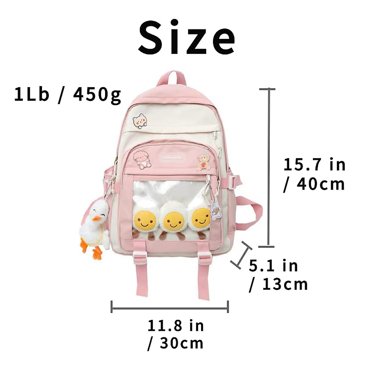 Kawaii Aesthetic Cute Back to School Backpack with Lovely Accessories and Pendant for Girls and Boys in 4 Colors (Yellow)