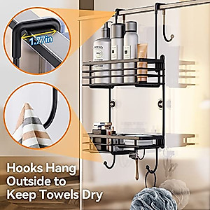 Gaseawolf Shower Caddy Over Shower Door, Shower Hanging Organizer, No Drilling Over the Door Shower Storage Caddy with 2-Tier Rack and Hooks, Holds Body Wash, Shampoo, Soap, Razor, Towel