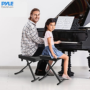 Pyle Adjustable Padded Keyboard X Bench with Three Holes on Each Leg, 4 Non-Slip Rubber Feet, Designed to Fit Users and Playing Styles-PKBENTS
