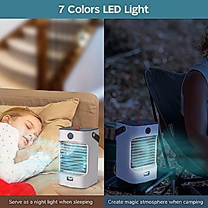 Yescom Portable Desktop Cooler Fan Multiple Functional Air Conditioner Fan with 3 Wind Speed & 7 colors LED Light for Camping Home Office, White