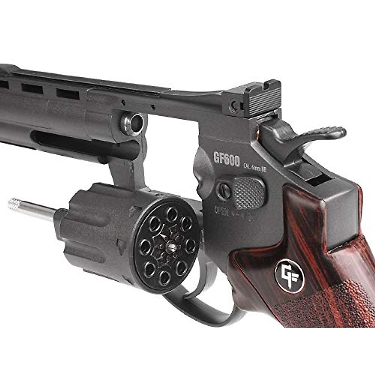 Game Face ACG357 CO2-Powered GF600 Semi-Auto 8-Shot 357 Airsoft Revolver, Grey/Brown