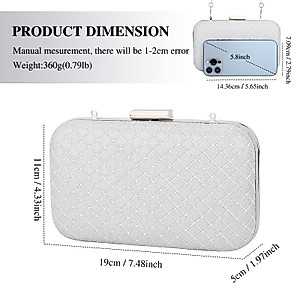 Tanpell Women's Evening Bag Glittering Clutch Handbag Wedding Party Bridal Purse with Detachable Chain (Silver)