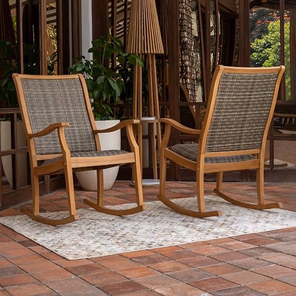 Cambridge Casual Auburn Upholstered Teak Wood Porch Rocking Chair
