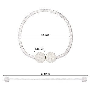 Kirecoo 2 Pack Curtain Tiebacks - Magnetic Curtain Tiebacks, Pearl Curtain Ties Decorative Rope, Curtain Holder Holdbacks for Drapes, Sheer Curtains (White)