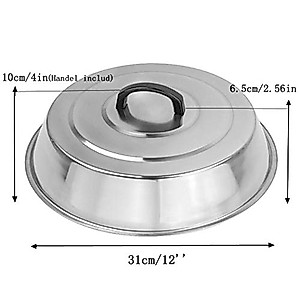 BBQ Accessories 12 Inch Round Stainless Steel Basting Cover - Cheese Melting Dome Round Cast Iron Grill Press Kit for Hamburger Bacon Steak, Best for Blackstone Camp Chef Flat Top Griddle Grill
