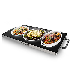 NutriChef Large Electric Warming Tray -20" x 12" Hot Plate -Ideal for Buffets, Restaurants, Parties, and Home Dinners -Glass Top Keeps Food Hot - Perfect for Events -Black -Heat your food up to 203°F.