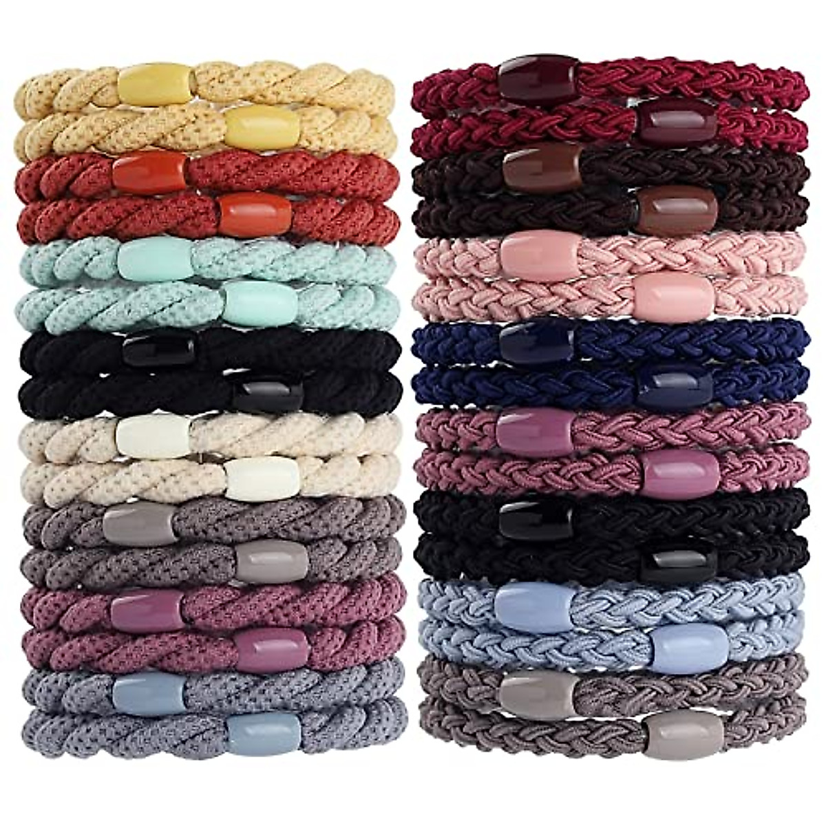 Hair Ties for Thick Hair, Tyfthui 32 Pcs Elastics Hair Bands Ponytail Holders, Hair Tie Bracelets for Women Girls, No Damage No Crease Hair Elastics for Women's Hair Multi-colored