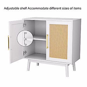 LYNSOM Sideboard Buffet Cabinet with Storage, Kitchen Buffet Cabinet with Rattan Doors and Adjustable Shelf, Small Storage Cabinet with Solid Wood Feetfor Hallway, Entry, Living Room, White