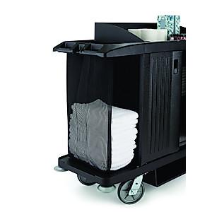 Rubbermaid Commercial Products Housekeeping Cart, Full Size, Black, 3 Shelves, Cleaning Organization and Supplies Storage, Maid Cart for Hotel/Motel/Commercial Facilities