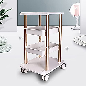 4-Layer Trolley Stand Multifunctional Rolling Cart Aluminum and Plastic Barber Shop Bar Household Commercial Storage Rack Shelf with Wheels for Salon Machine Equipment Instrument 27.6X 18.9X 15in